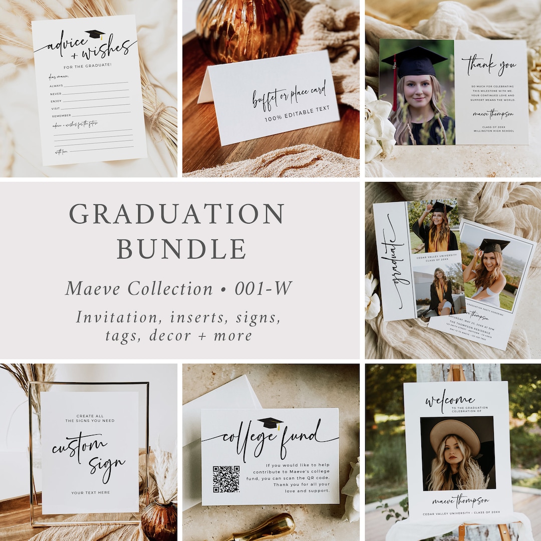Graduation Party Bundle, Boy or Girl Graduation Invitation Set, Grad ...