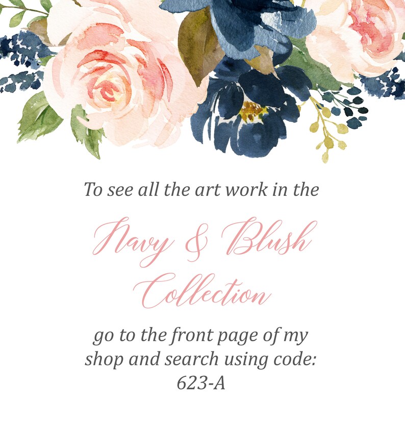 Navy Blush Pink Floral Printable Nursery Art, Boho Girls Nursery Decor ...