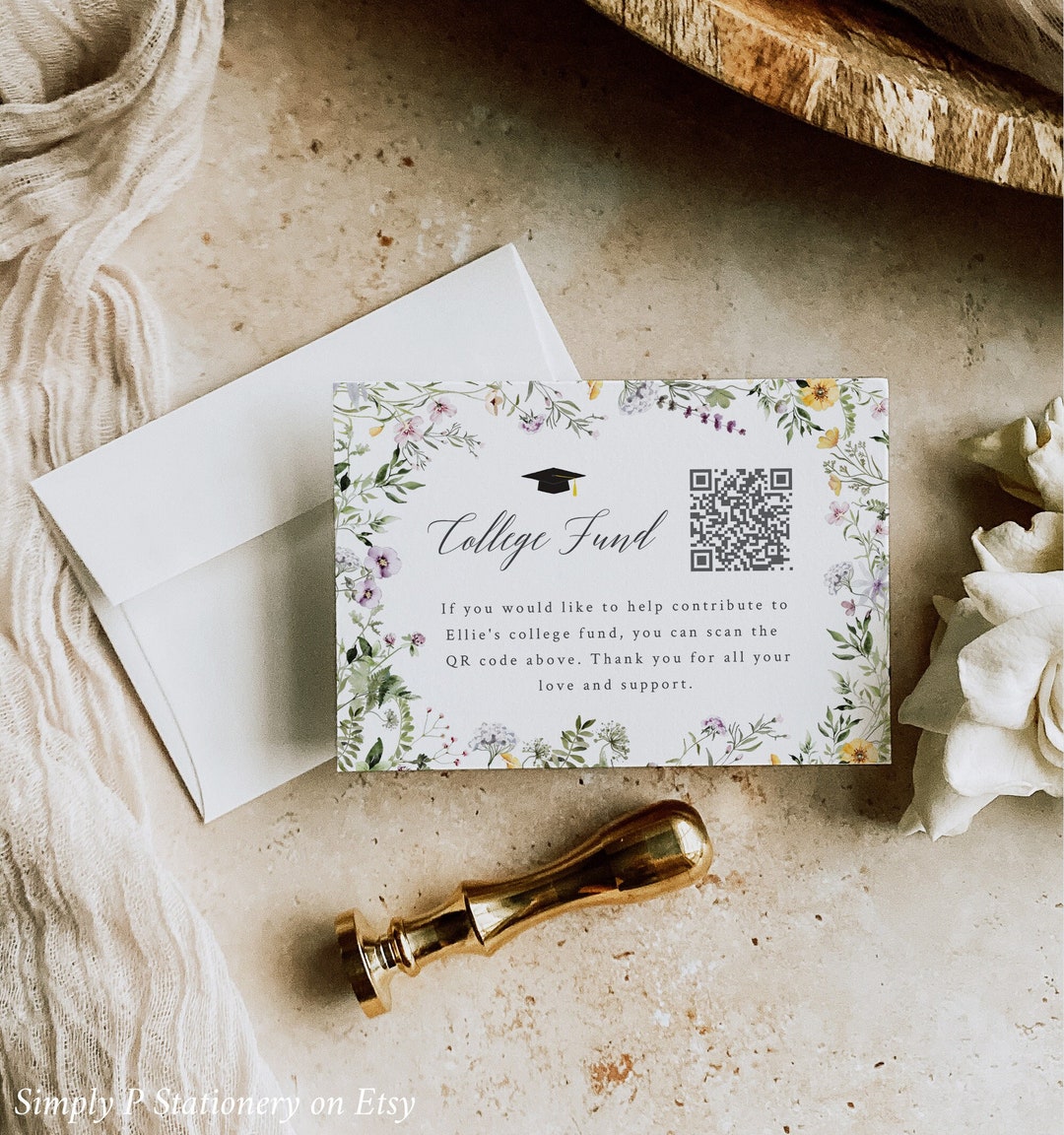 College Fund Insert With QR Code, Graduation Gift Idea, Wildflower ...