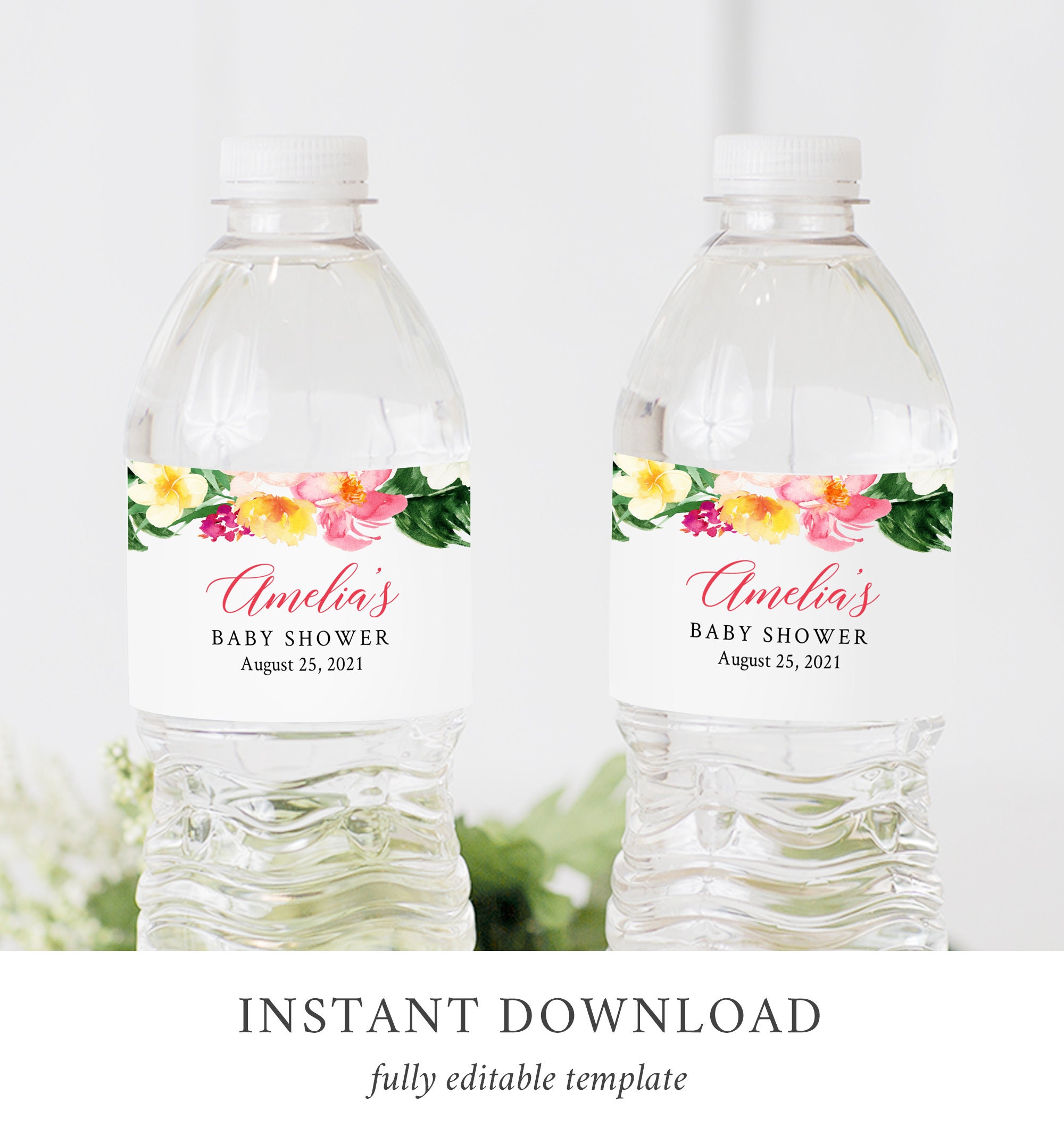 Tropical Floral Editable Personalised Water Bottle Labels - Etsy