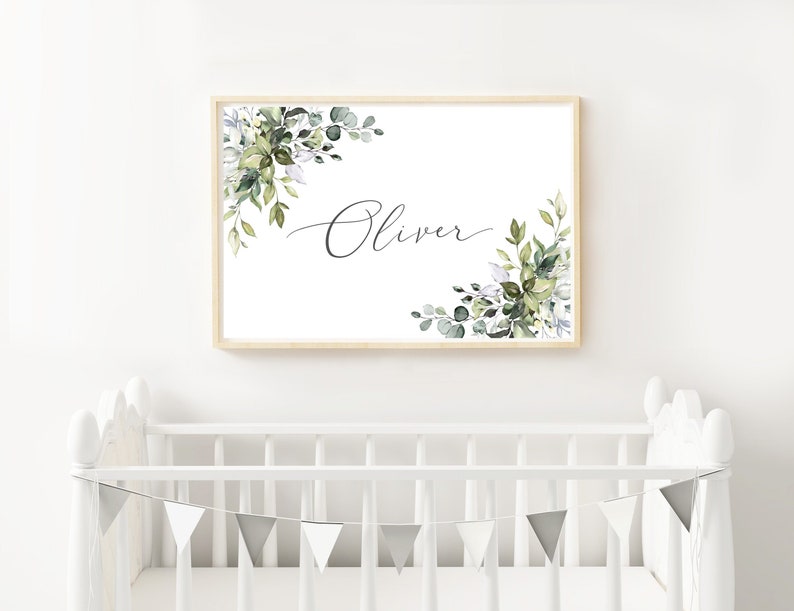 Greenery Baby Name Printable Nursery Art Botanical Name - Etsy