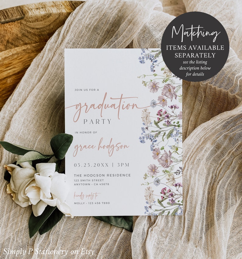 Wildflower Advice & Wishes for the Graduate Card Template, Graduation ...