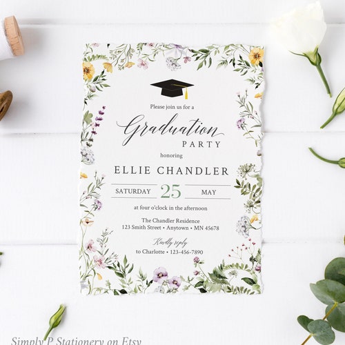 Editable Wildflower Graduation Party Invitation Wild Flower - Etsy