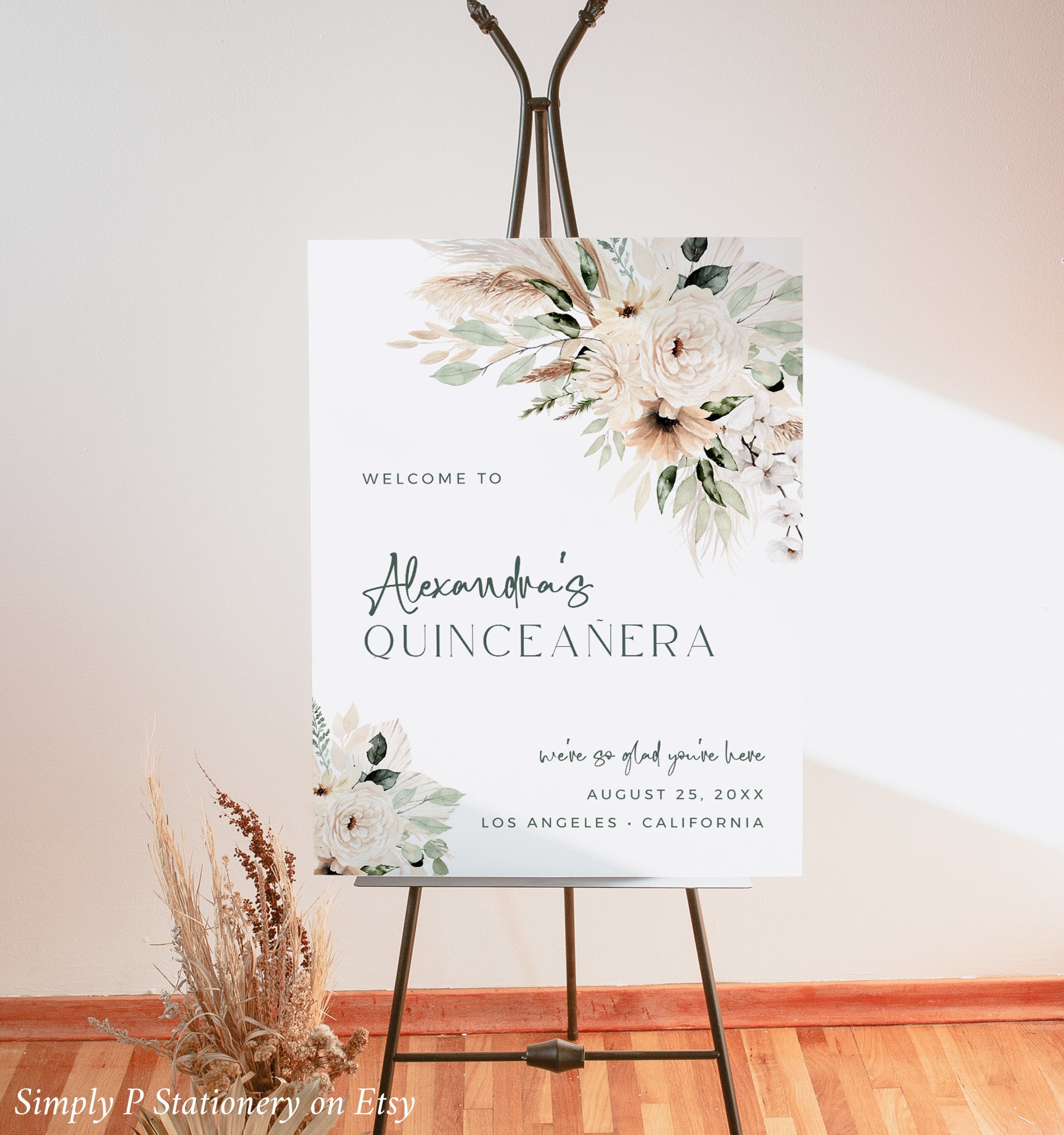 Boho Quinceañera Welcome Sign, Sage Green Quince Welcome Board, Sweet ...