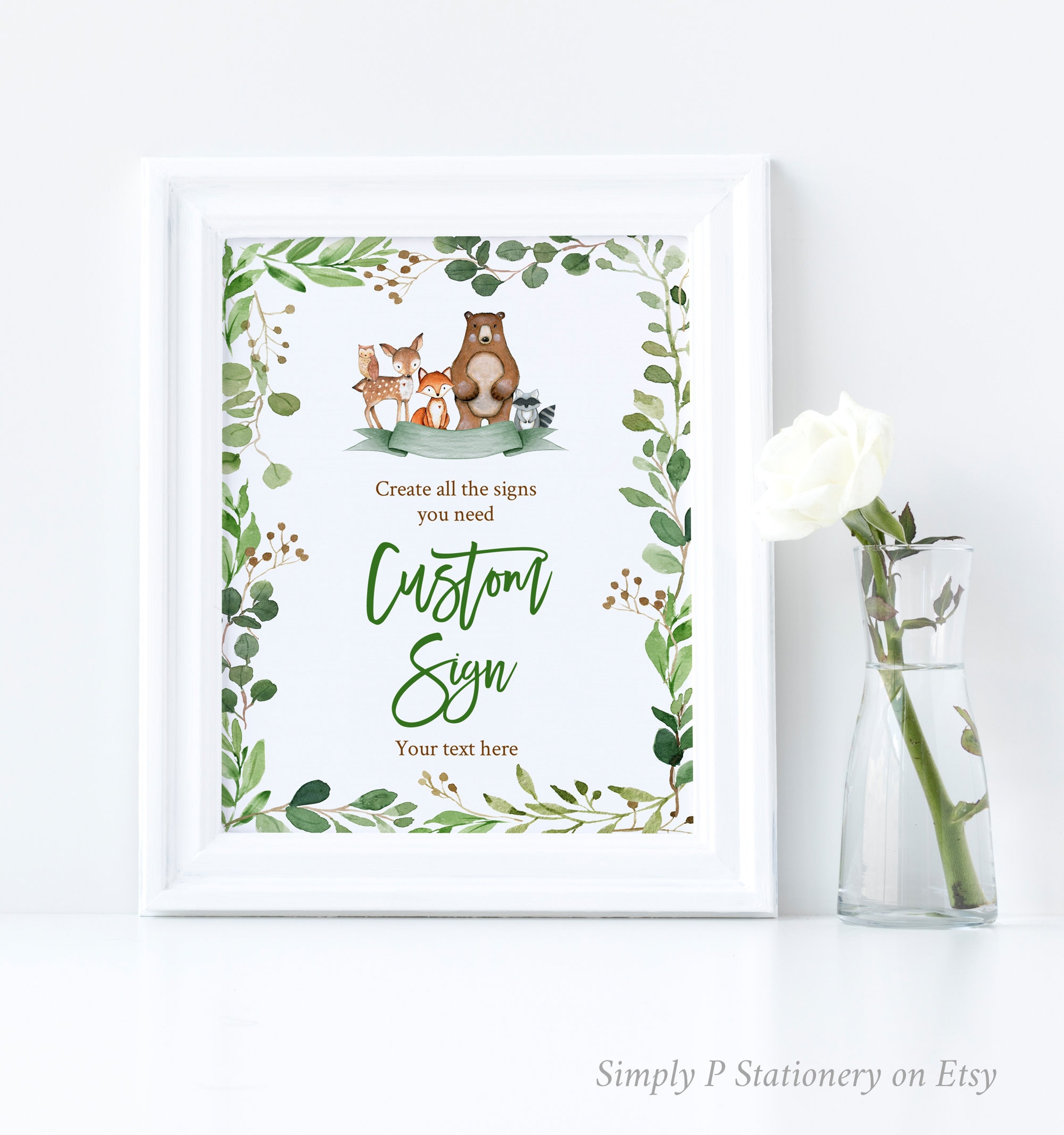 Party Décor Baby Animals Forest Animals 8 x 10 sign Editable Woodland ...