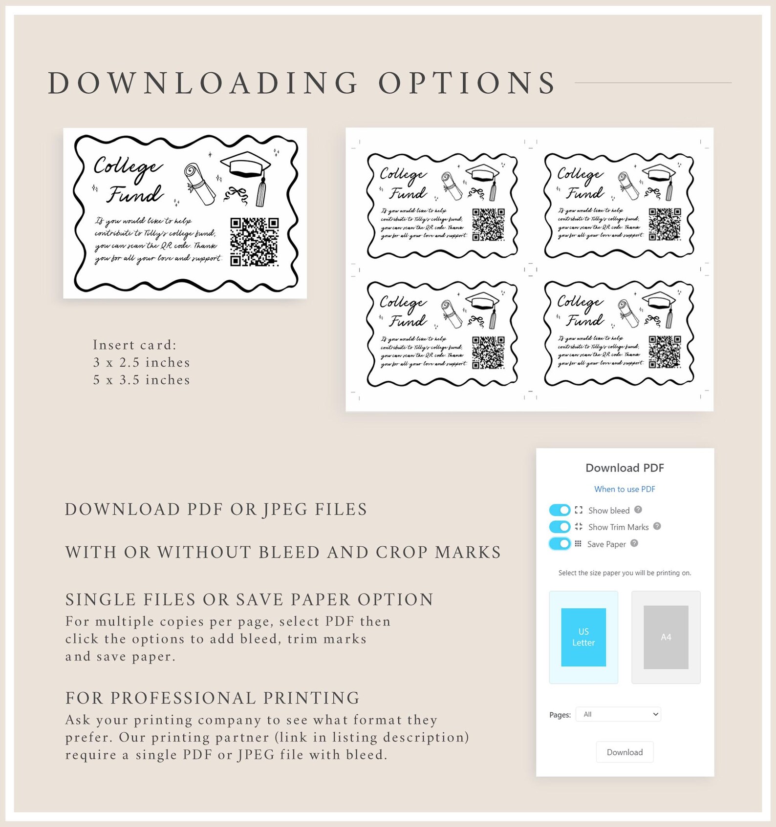 Doodle College Fund Insert With QR Code, Hand Drawn College Fund ...