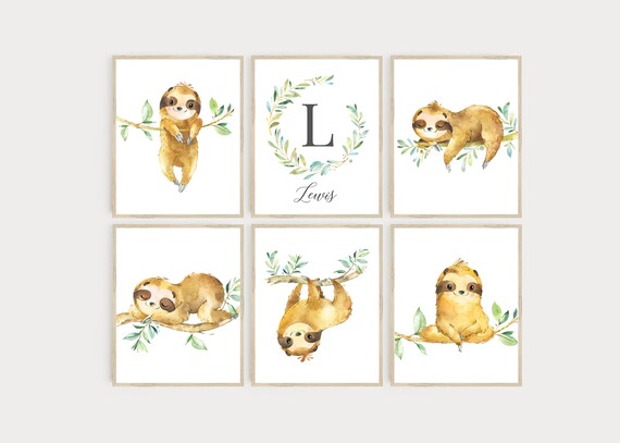 Sloths Monogram Nursery Art Sloth Personalised Wall Art - Etsy UK
