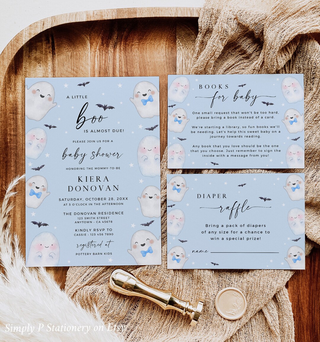 A Little Boo is Almost Due Baby Shower Invitation Set Boy, Ghost ...