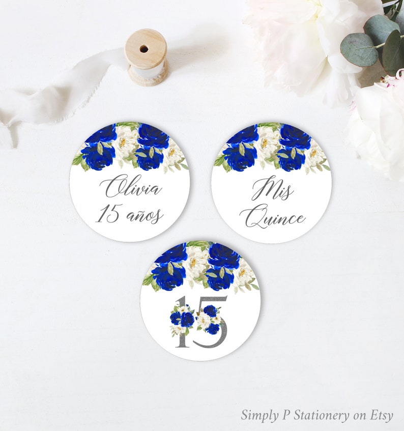 Royal Blue Silver Editable Cupcake Toppers Blue Floral - Etsy