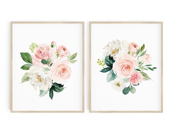 Navy Blush Pink Floral Printable Nursery Art Boho Girls | Etsy