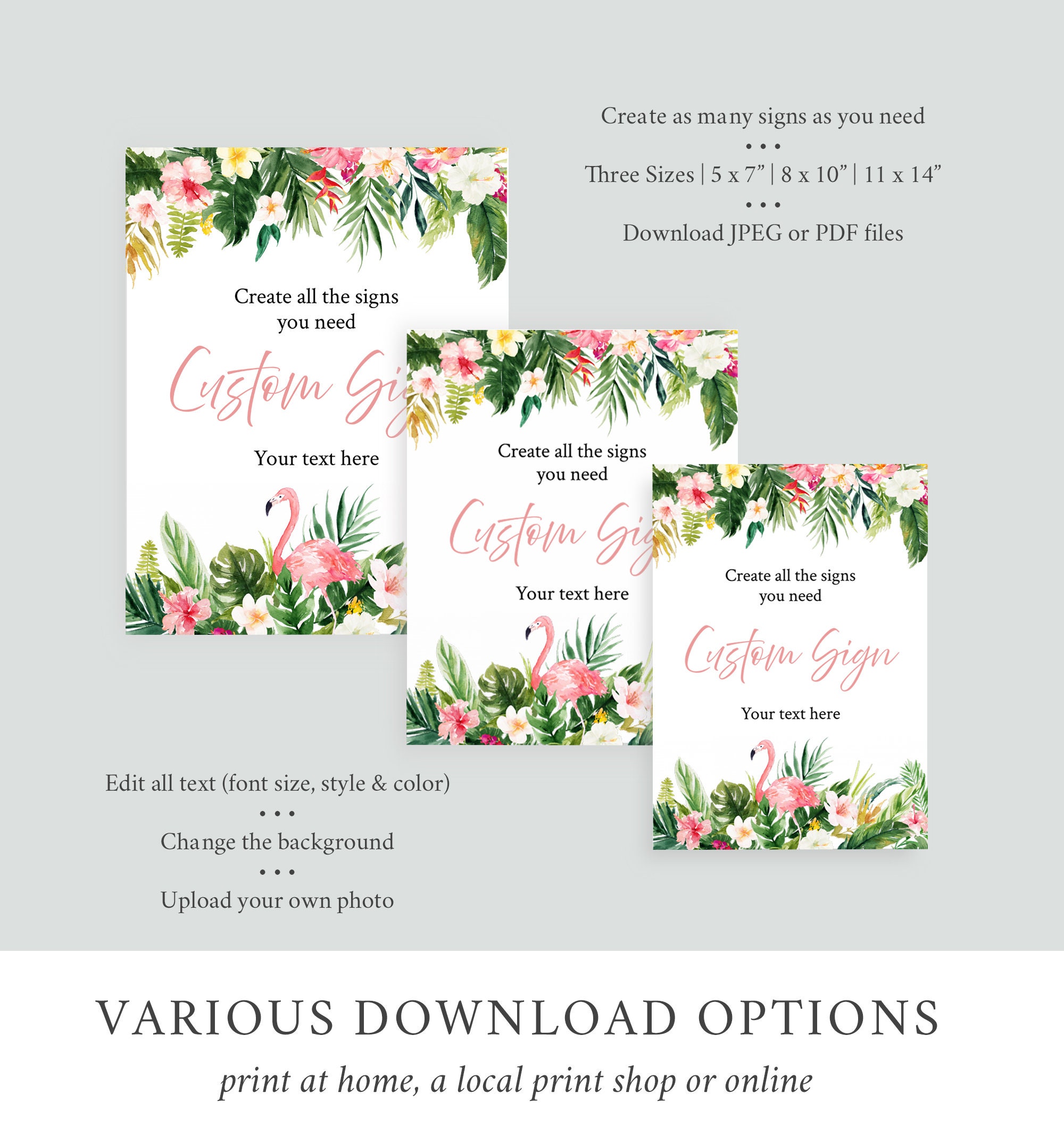 Flamingo Editable Custom Sign, Pink Tropical Floral Baby Shower ...