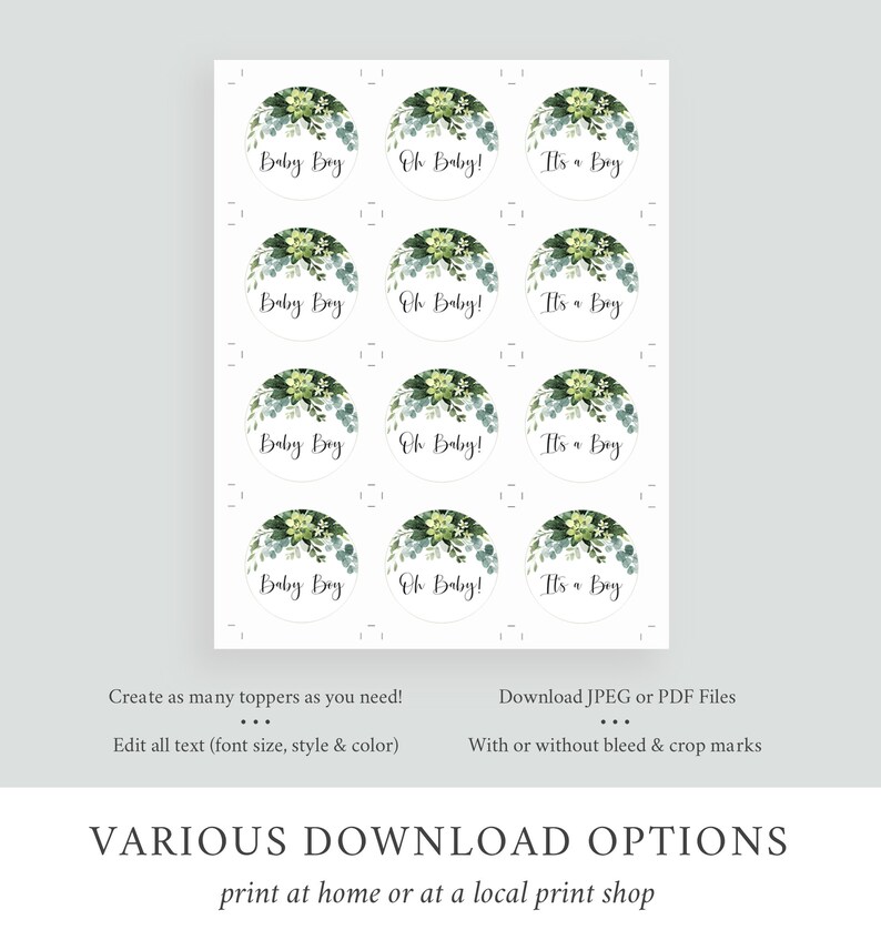 Foliage Editable Cupcake Toppers Greenery Printable Cupcake | Etsy