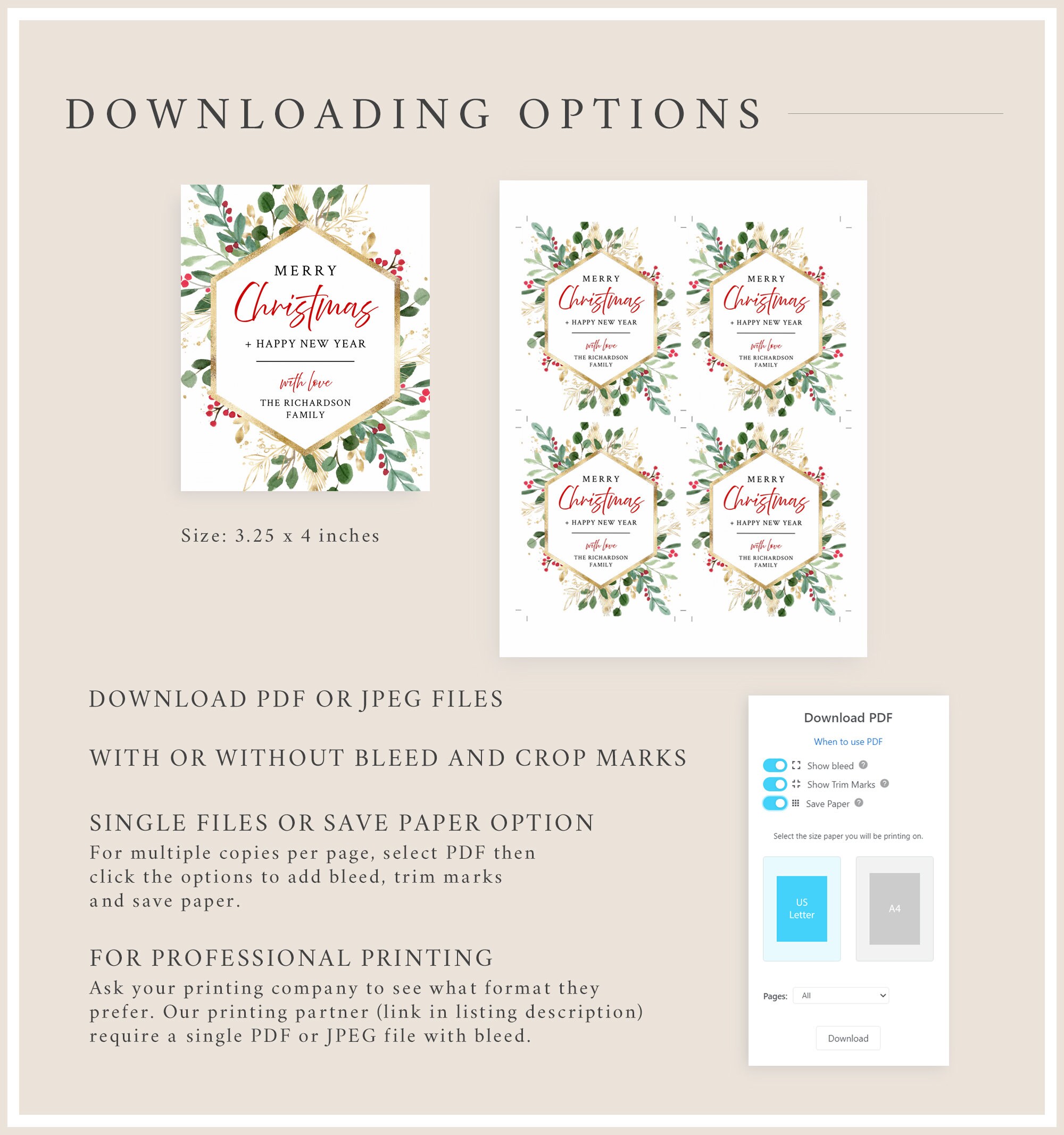 Christmas Wine Bottle Label Template, Holiday Drink Gift Label ...