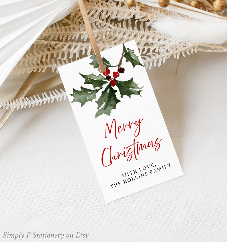 Holly Christmas Gift Tag Editable Holly Holiday Label - Etsy