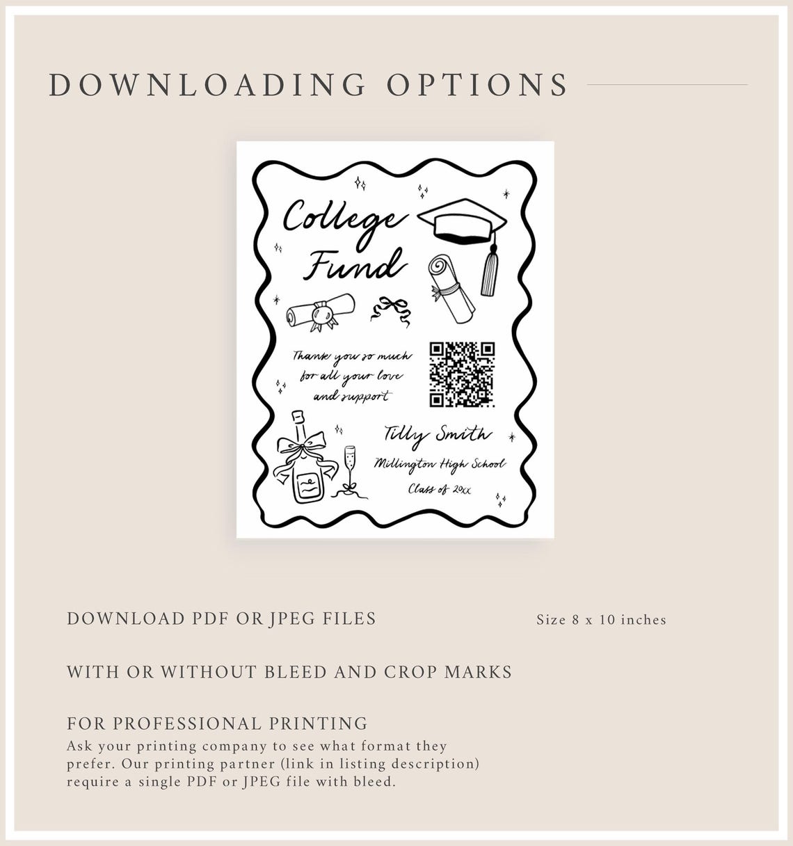 Doodle College Fund Sign Template, QR Code Sign College Fund, High ...