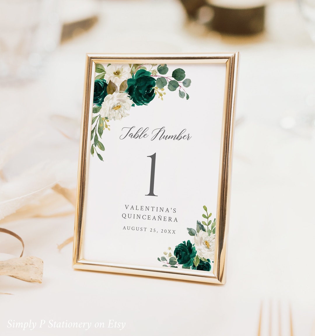 Emerald Quinceanera Table Numbers, Quince Table Number Template ...