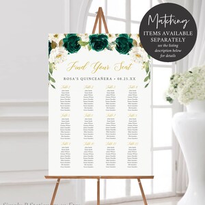 Quinceanera Table Numbers, Emerald Gold Quince Table Number Template ...
