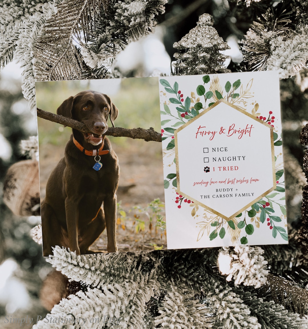 Editable Dog Christmas Card Template With Photo Pet Holiday - Etsy