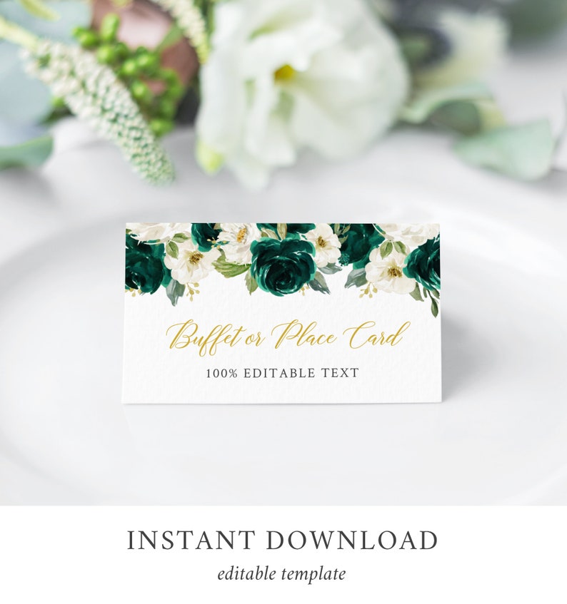 Editable Emerald Gold Floral Buffet Labels Green Gold Buffet - Etsy