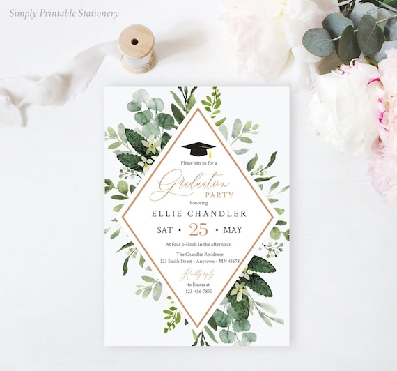 Editable Invitation Graduation Invitation Template Floral Graduation ...