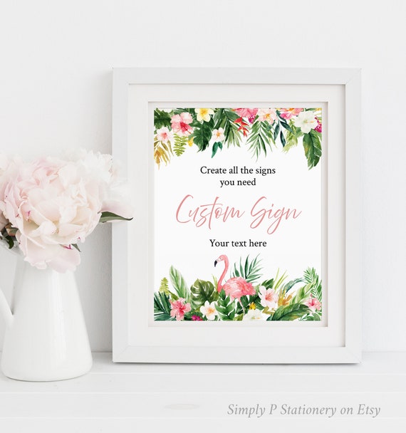 Flamingo Editable Custom Sign Pink Tropical Floral Baby - Etsy
