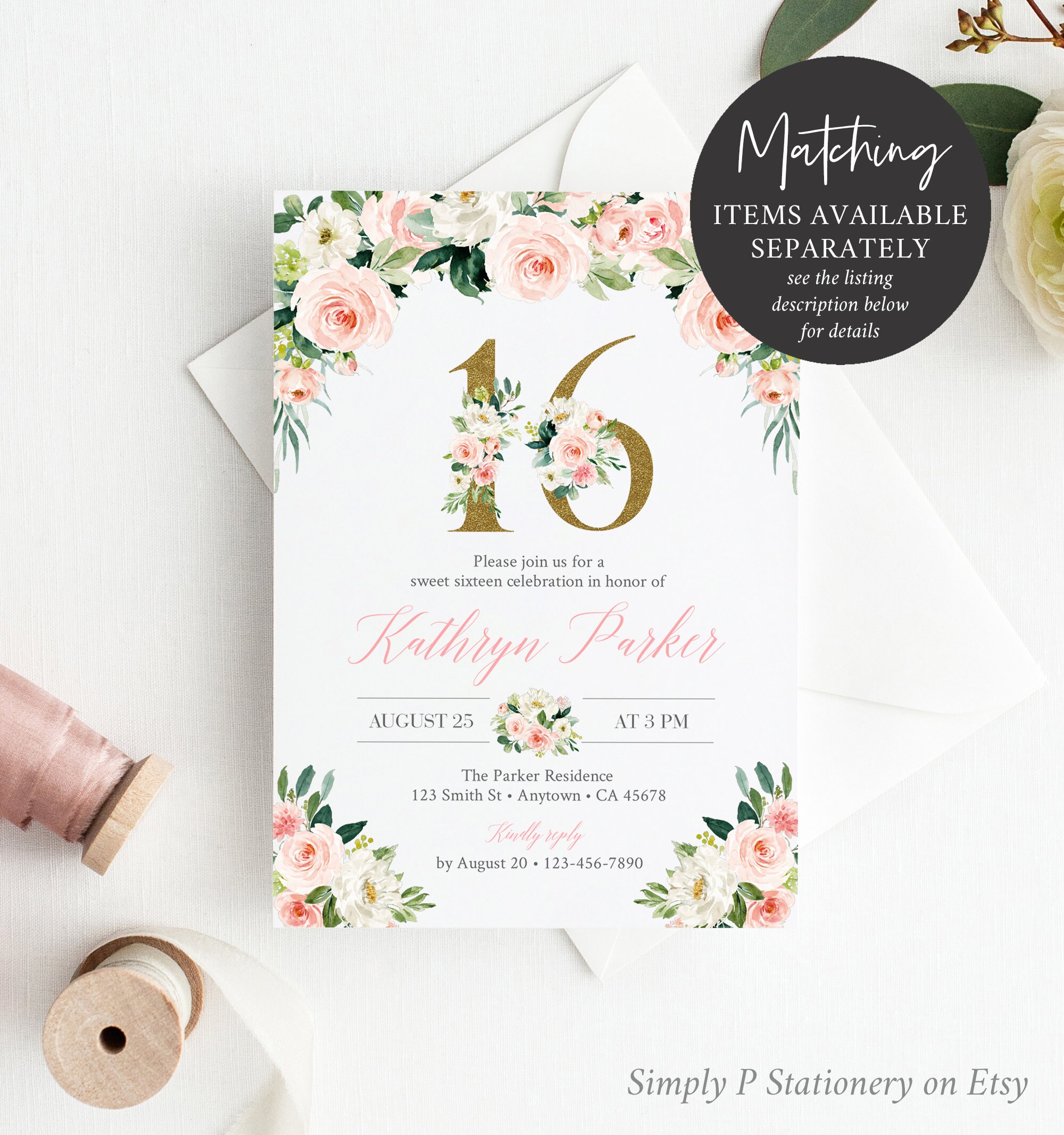 Blush Pink Gold Editable Sweet 16 Tag Floral Favor Tag - Etsy