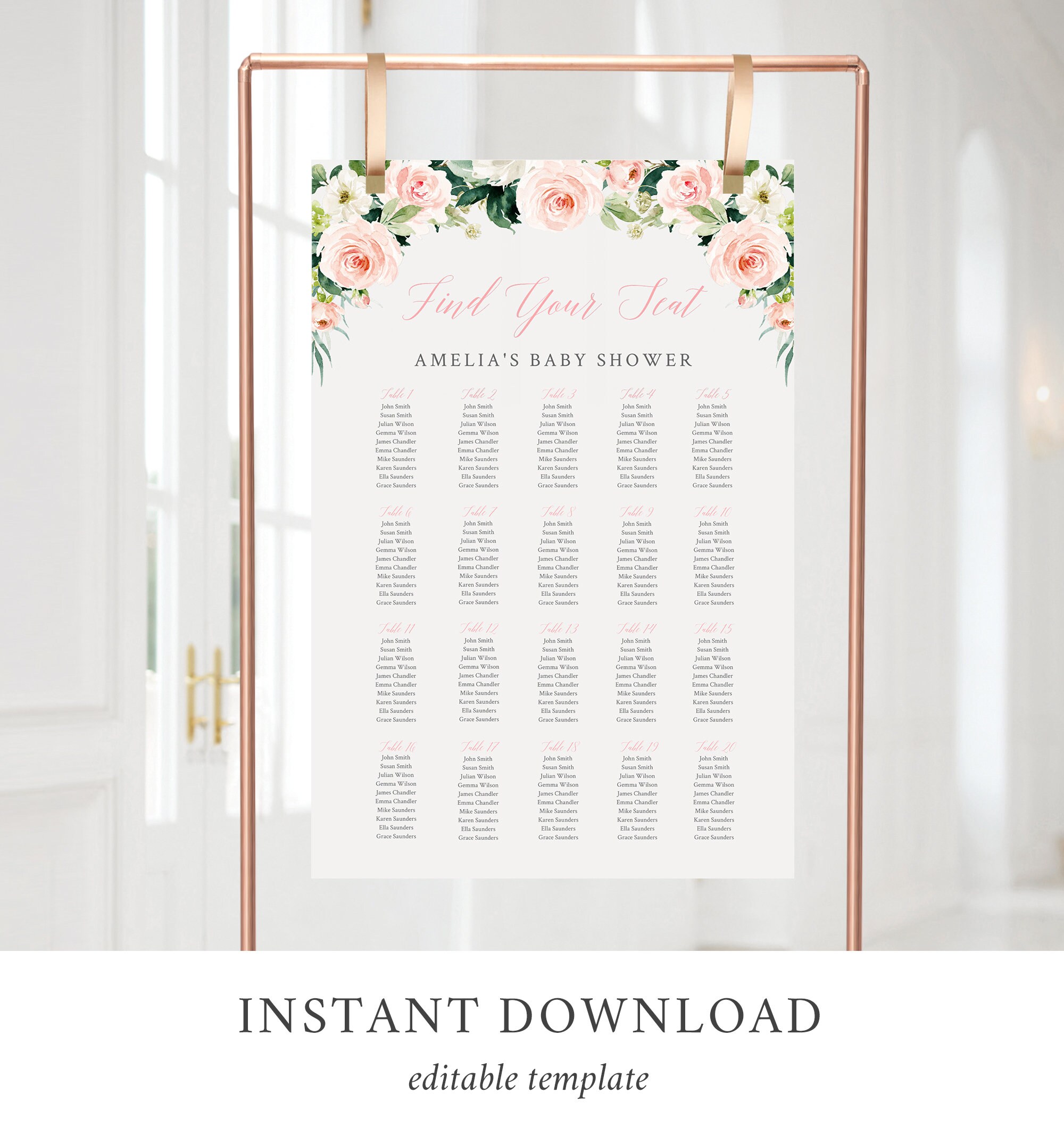 Blush Pink Editable Seating Chart Printable Table Plan - Etsy