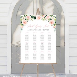 Blush Pink Editable Seating Chart, Printable Table Plan Template, Baby ...