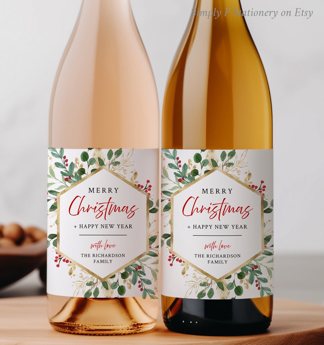 Christmas Wine Bottle Label Template, Holiday Drink Gift Label ...