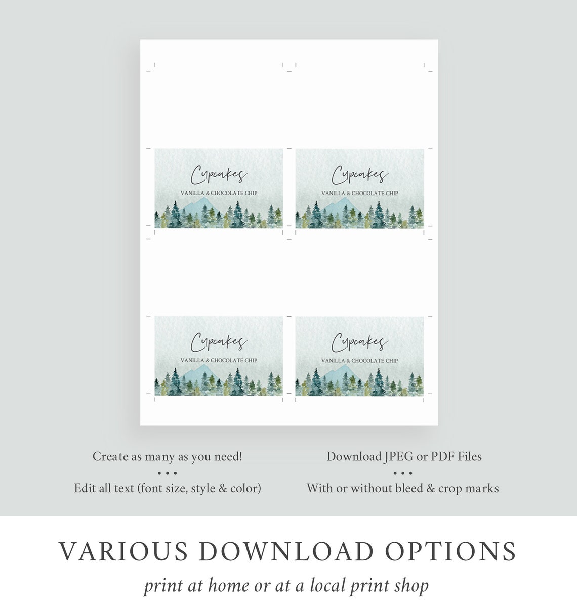 Mountains Editable Buffet Labels Woodland Food Tent Cards | Etsy