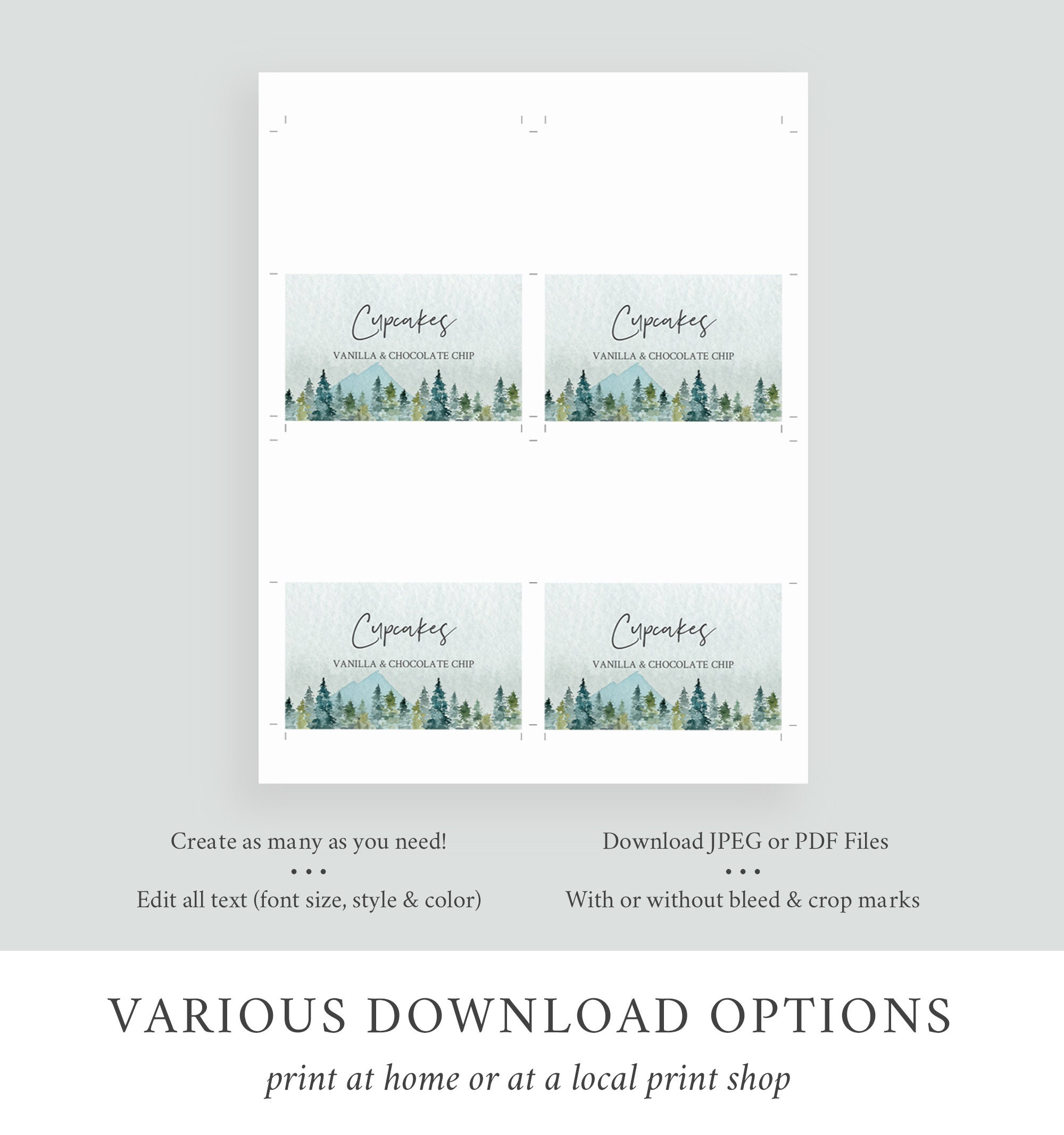 Mountains Editable Buffet Labels Woodland Food Tent Cards | Etsy
