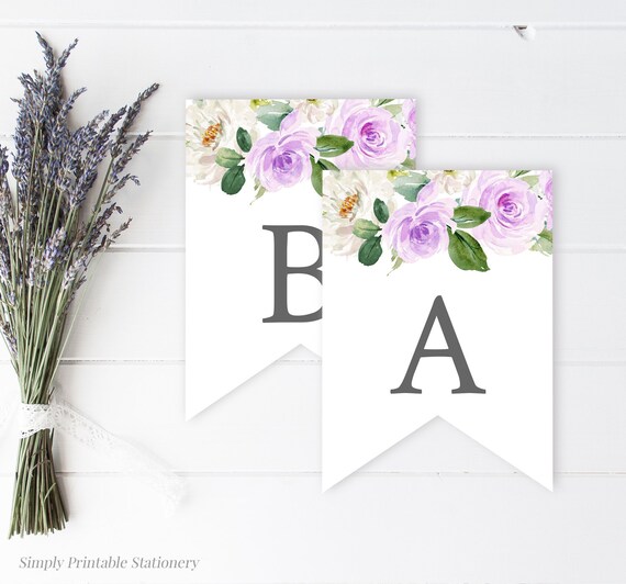 Lavender Floral Editable Bunting Lilac DIY Banner Template | Etsy