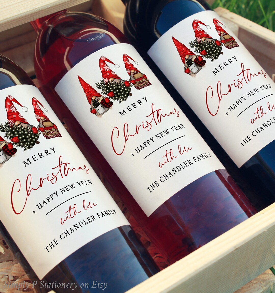 Scandi Gnomes Wine Bottle Label Template, Christmas Drink Gift Label ...