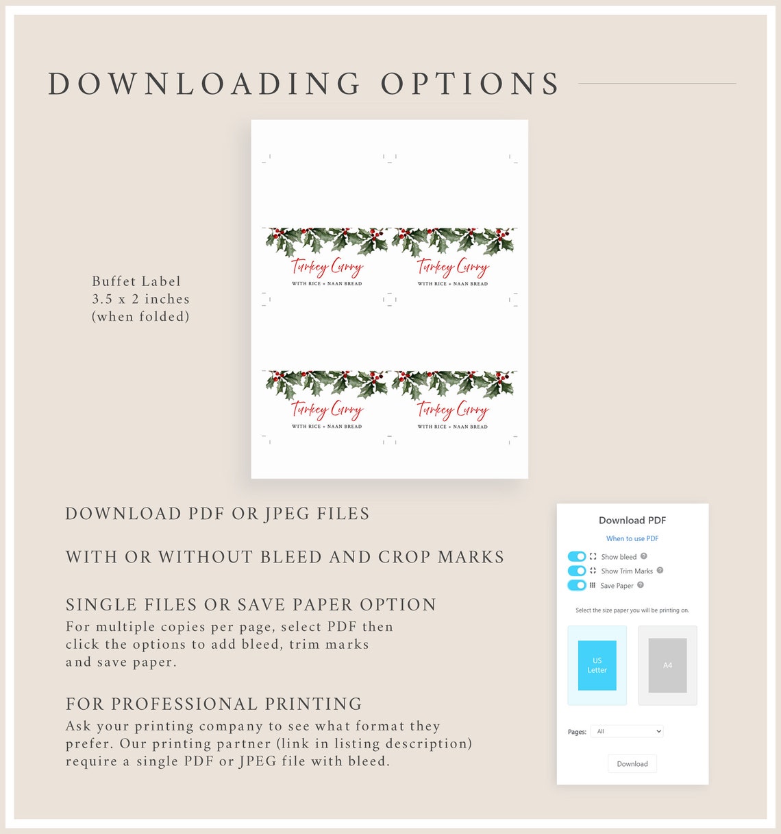 Editable Holly Christmas Buffet Labels, Printable Food Cards, Holly ...