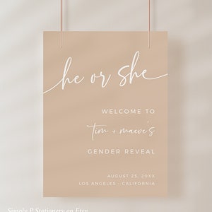 Neutral Gender Reveal Welcome Sign, He or She Welcome Sign, Taupe ...