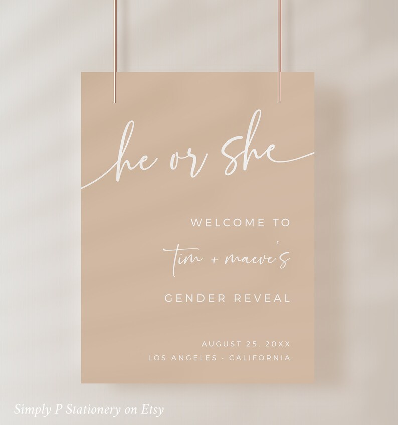Neutral Gender Reveal Welcome Sign, He or She Welcome Sign, Taupe ...