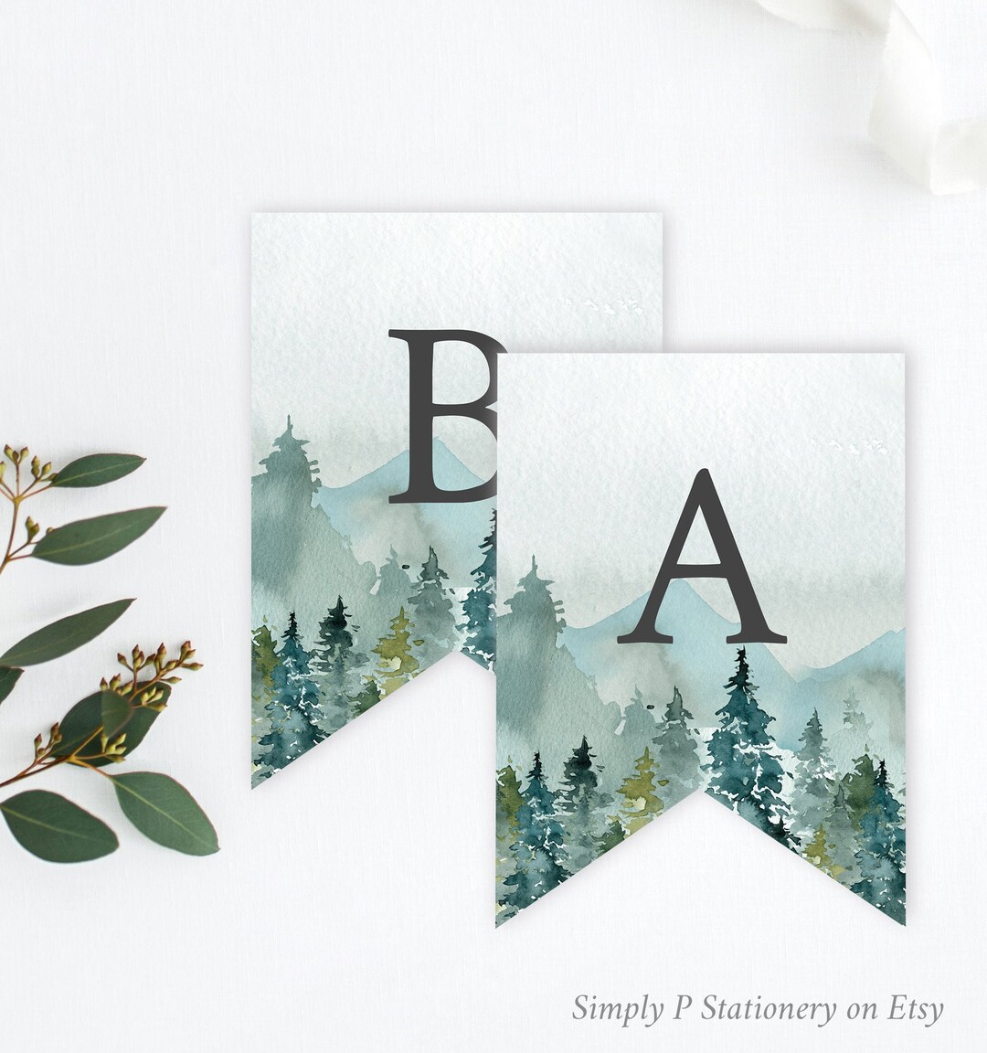 Mountains Editable Bunting, Woodland DIY Banner Template, Rustic Custom ...