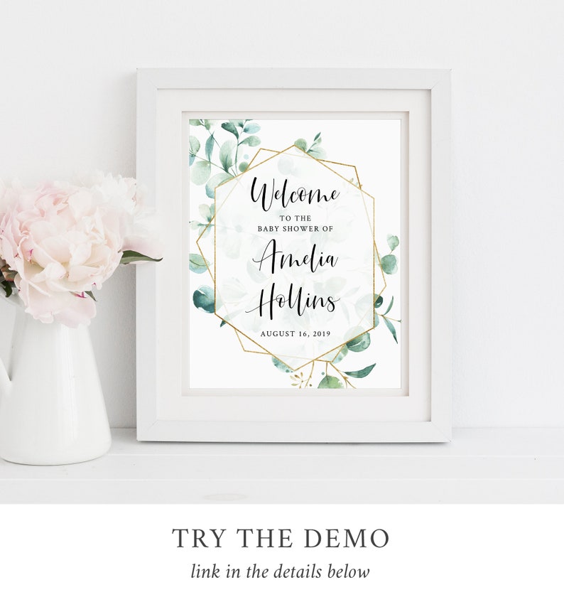Eucalyptus Gold Editable Welcome Sign Geometric Baby Bridal | Etsy