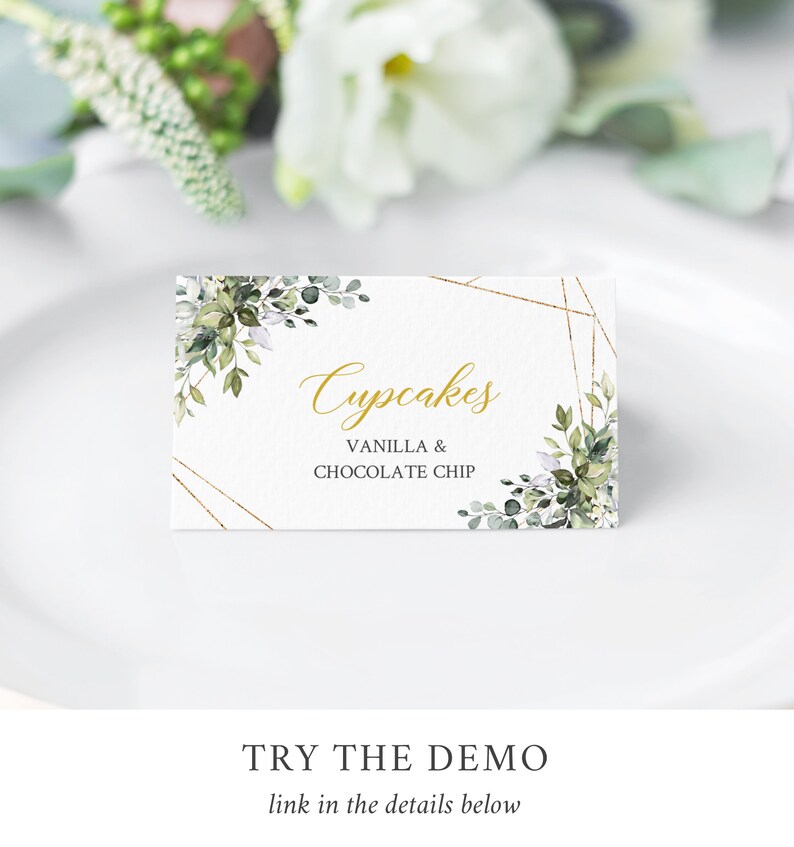 Greenery Gold Geometric Editable Buffet Labels Foliage Buffet - Etsy
