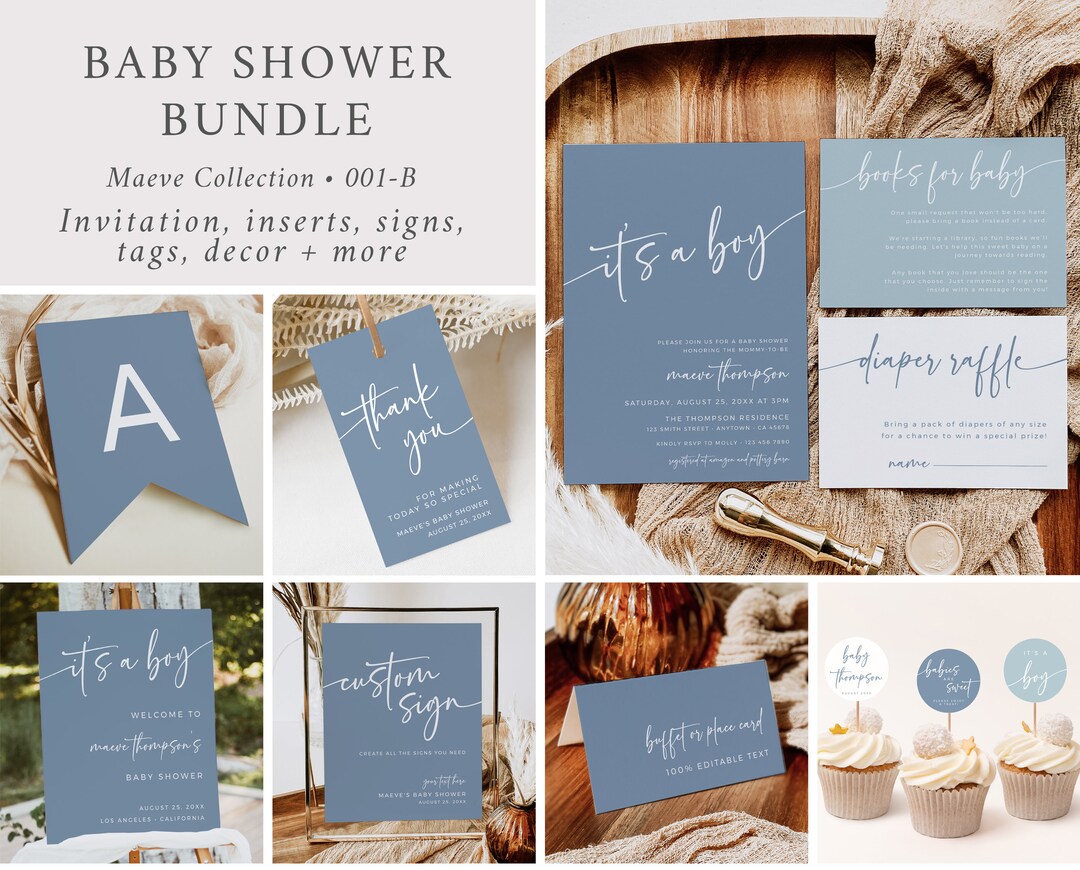 It's a Boy Baby Shower Bundle, Dusty Blue Baby Shower Bundle, Modern ...