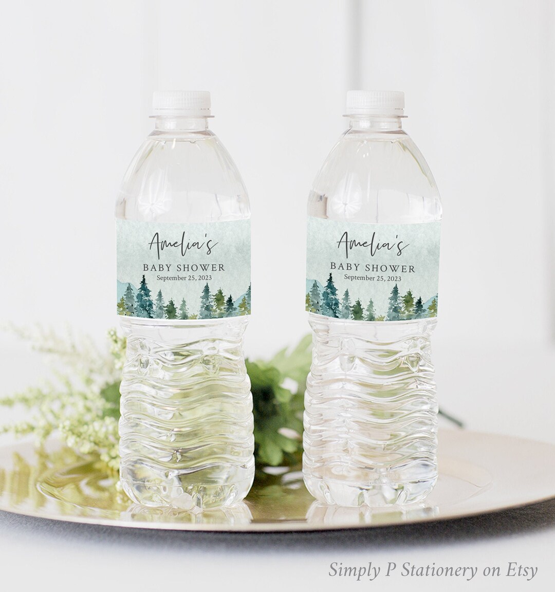 Mountains Editable Personalised Water Bottle Labels, Woodland DIY Baby ...