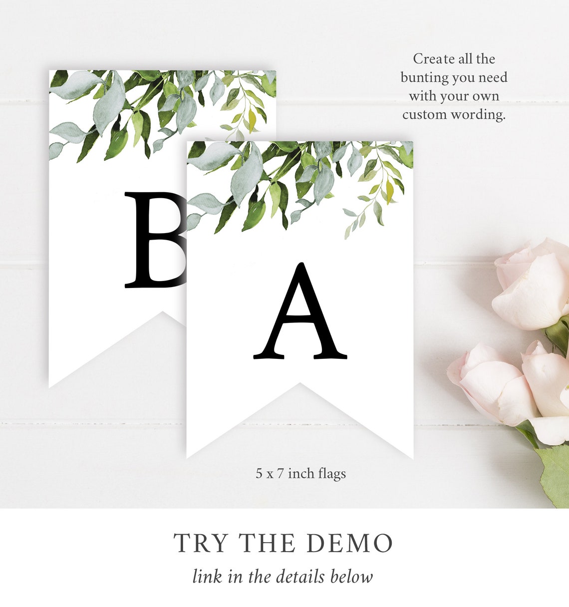 Greenery Editable Bunting, Leaves DIY Banner Template, Foliage Custom ...