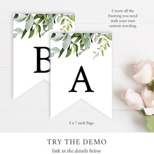 Greenery Editable Bunting, Leaves DIY Banner Template, Foliage Custom ...