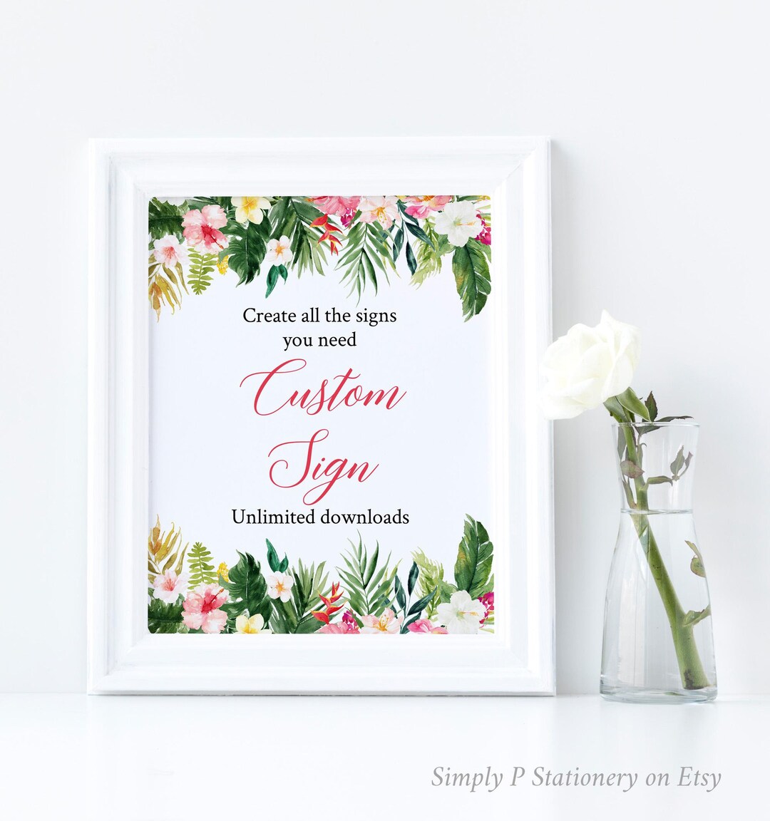 Tropical Editable Custom Sign, Pink Hibiscus Baby Bridal Shower ...