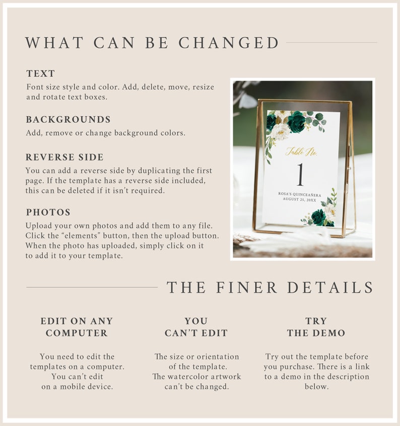 Quinceanera Table Numbers, Emerald Gold Quince Table Number Template ...