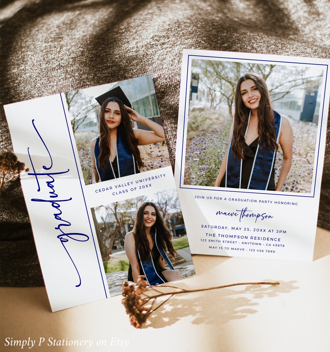 Navy Graduation Party Invitation, Modern Graduation Announcement ...