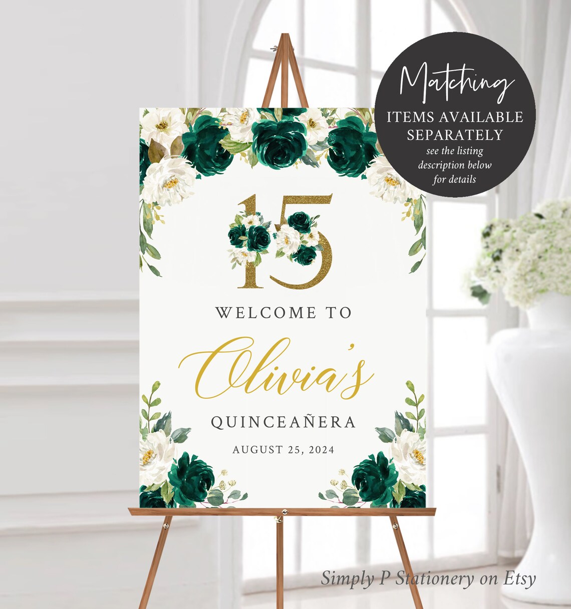 Quinceanera Table Numbers, Emerald Gold Quince Table Number Template ...