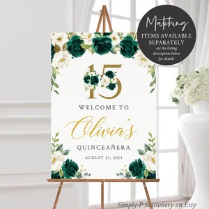 Quinceanera Table Numbers, Emerald Gold Quince Table Number Template ...