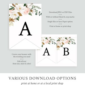Magnolia Editable Bunting, White Pink Floral DIY Banner Template ...