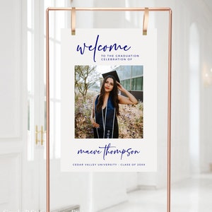 Navy Graduation Welcome Sign, Graduation Poster, Photo Graduation Sign ...